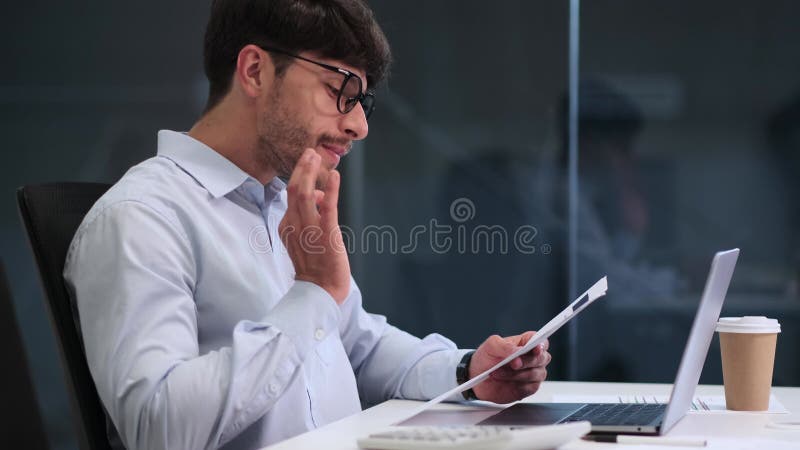 Happy Businessman Content with Paperwork in the Office Stock Footage ...