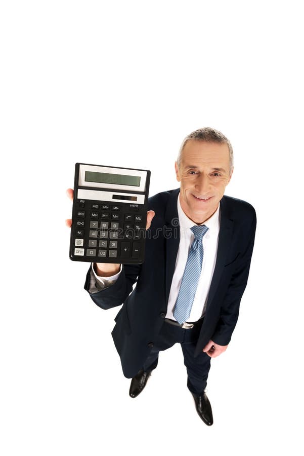 Happy Businessman Holding a Calculator Stock Image - Image of positive ...