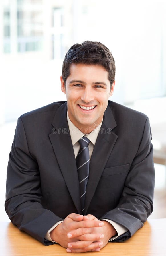 Male Office Professional Wearing Suit Jacket and Tie Leaning Forward at ...