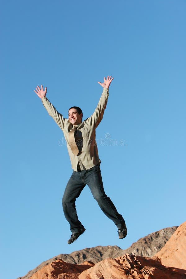 Excited Happy Businessman Jumping in the Air Stock Photo - Image of ...