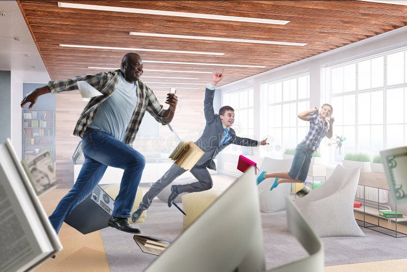 Happy Businessman Jumping High . Mixed Media Stock Image - Image of ...