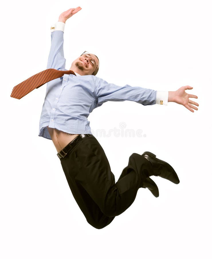 Happy Businessman Leaping into the Air Stock Photo - Image of adult ...