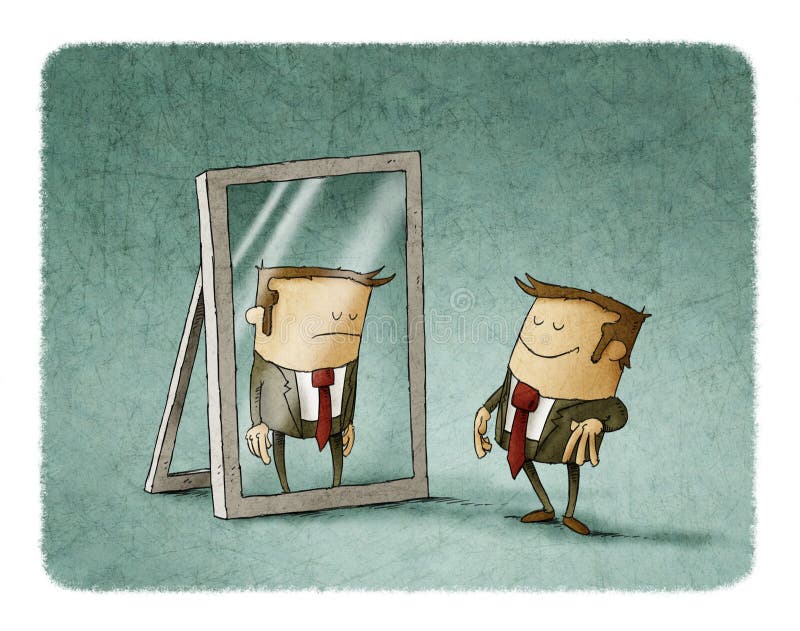 Happy Businessman Looks Reflected Sad Stock Illustration - Illustration ...