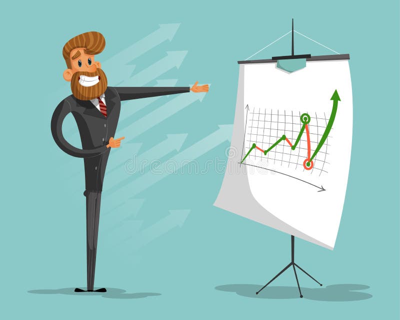 Happy Businessman or Manager Brags Success Graph. Vector Illustrations ...
