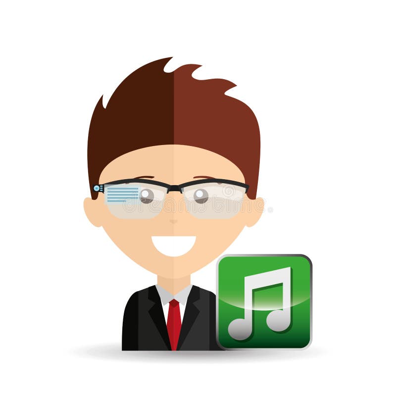 Happy Businessman Music Network Media Icon Stock Vector - Illustration ...