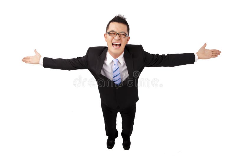 Happy Businessman and Open Arms Stock Photo - Image of person, suit ...