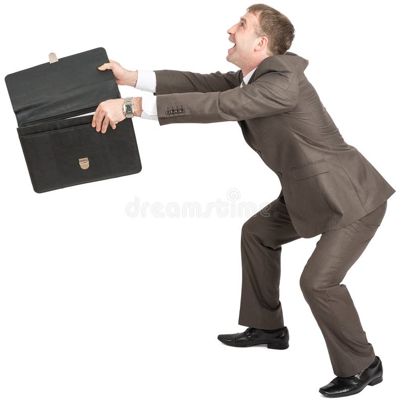 Happy Businessman with Open Briefcase Stock Photo - Image of briefcase ...