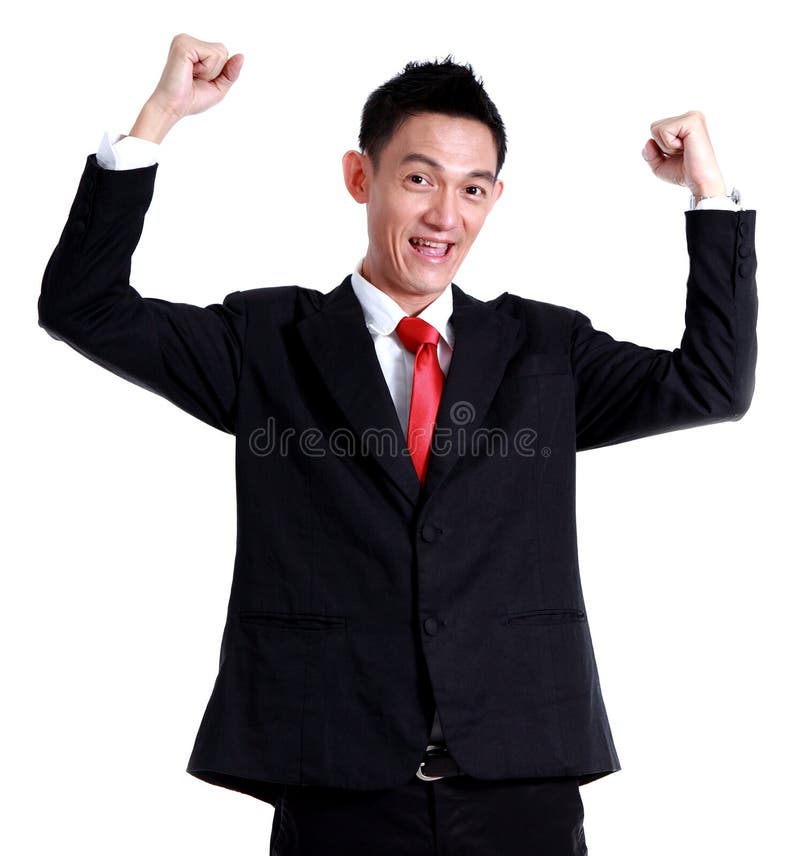 Happy Businessman Raised Up Stock Photo - Image of change, person: 41888798