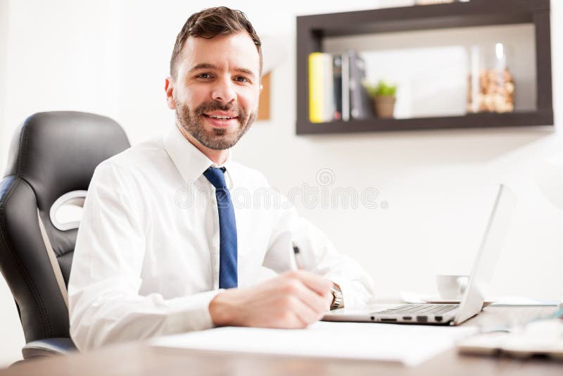 Happy Businessman Signing Some Documents Stock Photo - Image of ...