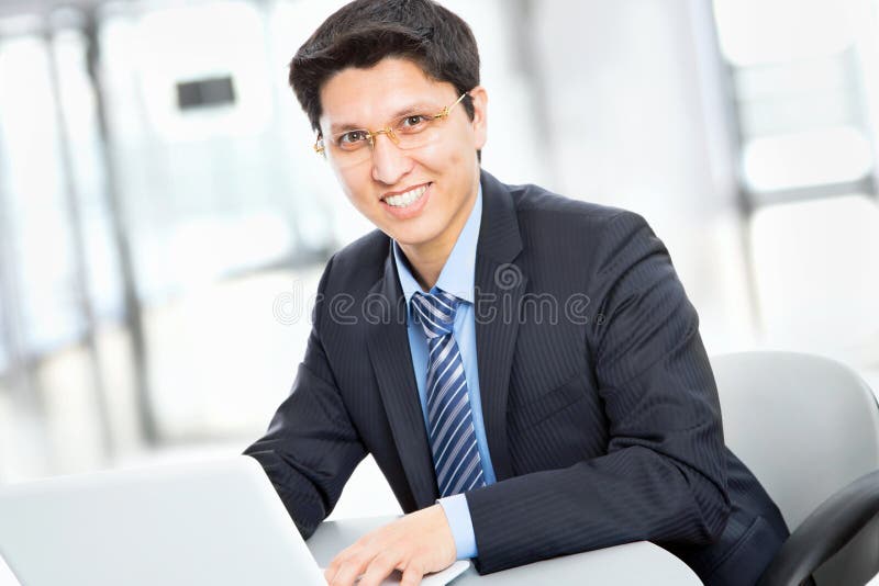 Happy businessman stock photo. Image of desk, laptop - 30463546
