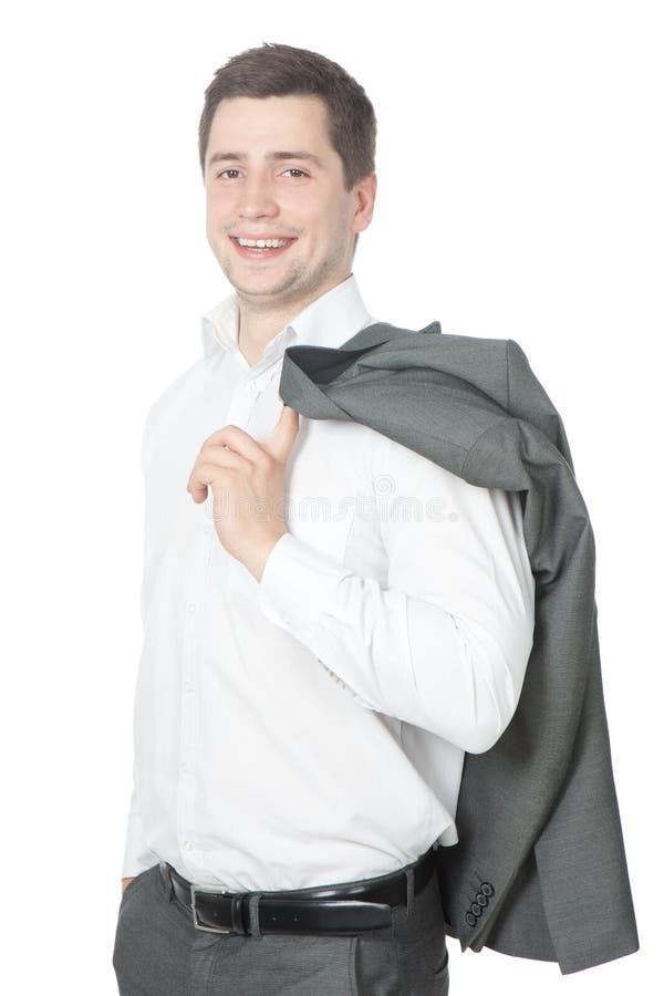 Happy Businessman Stands with His Jacket Stock Photo - Image of manager ...