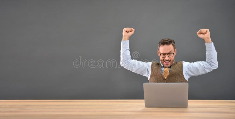 Happy Businessman Succeeded Stock Photo - Image of arms, handsome: 64915436