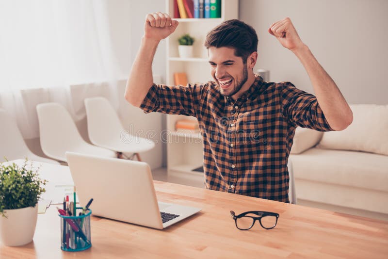 Happy Businessman Successfuly Completed His Task And Triumphing With