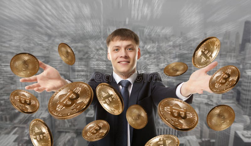 Businessman Throwing Bitcoin Coin Stock Photo - Image of crypto ...