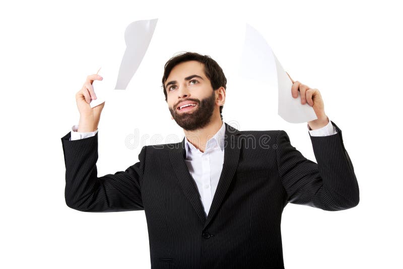 Happy Businessman Throwing Paper Sheets. Stock Photo - Image of ...