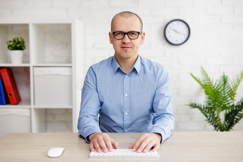 Happy Businessman Using Computer in the Office Stock Image - Image of ...
