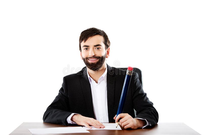 Happy Businessman Writing in the Office Stock Photo - Image of success ...