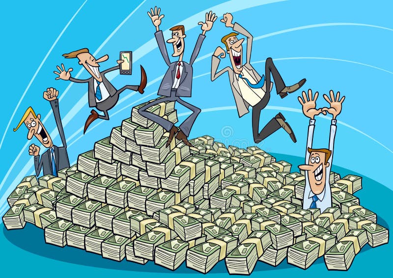 Happy Businessmen and Heap of Money Stock Illustration - Illustration ...