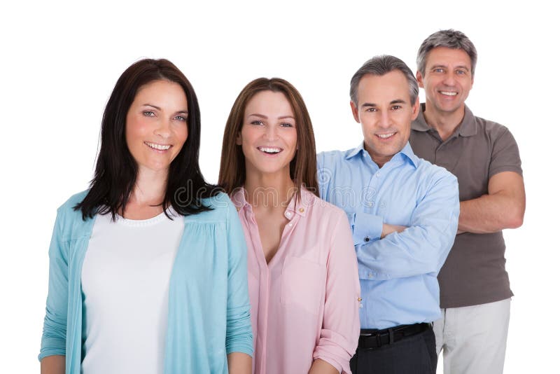 Happy Businesspeople Standing in Row Stock Photo - Image of group ...