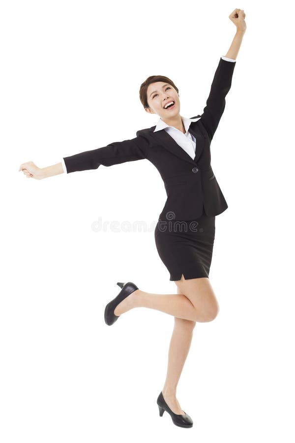 Happy Businesswoman Jumping and Dancing Stock Photo - Image of ...