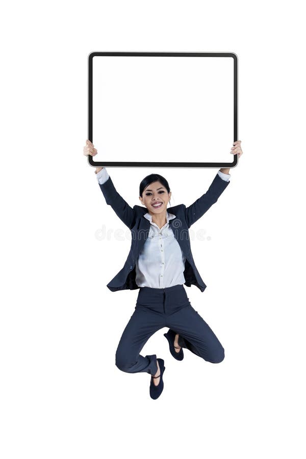 Happy Businesswoman Showing Empty Board Stock Image - Image of display ...