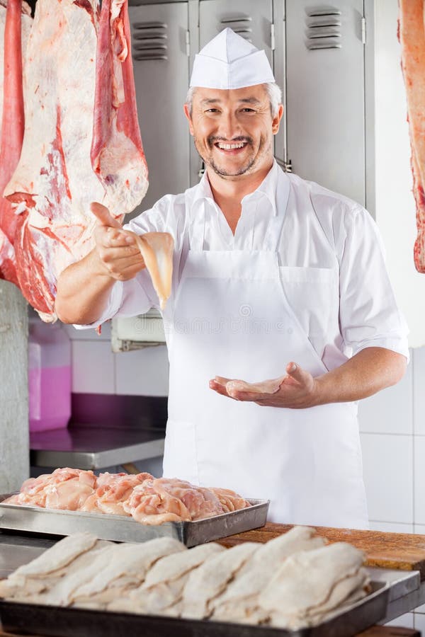 Happy Butcher Holding Chicken Meat Butchery Stock Photos - Free ...