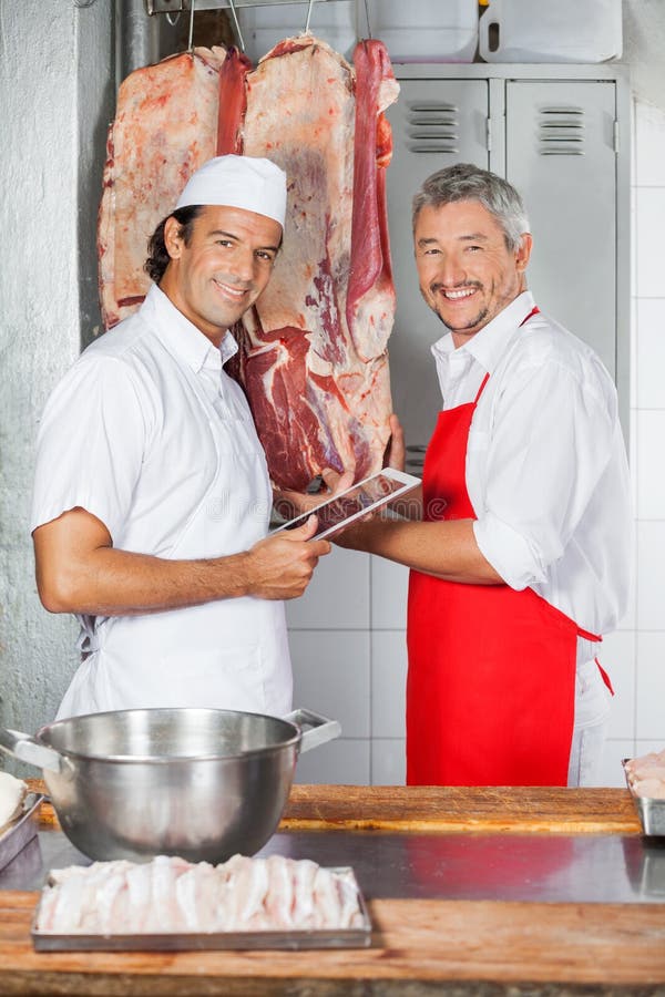 Happy Butchers Working in Butchery Stock Image - Image of butchery ...
