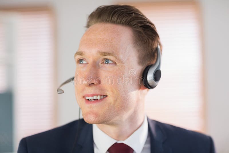 Happy Call Center Agent Working Stock Image - Image of operator, jacket ...