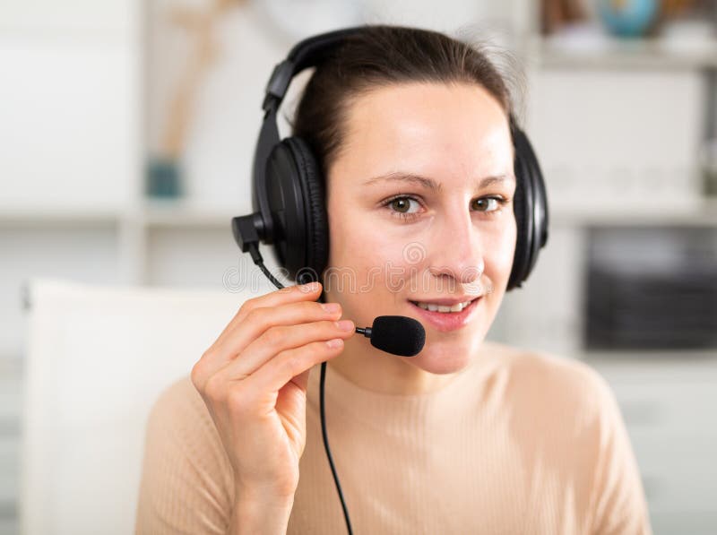 Happy Call Center Operator Talking with Client Stock Photo - Image of ...