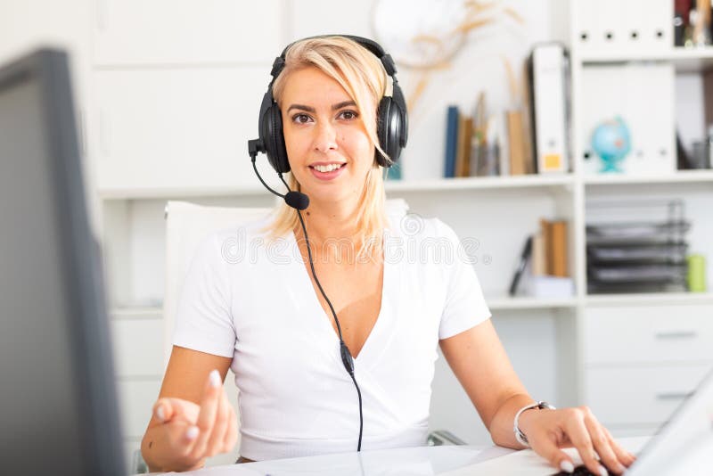 Happy Call Center Operator Talking with Client Stock Image - Image of ...