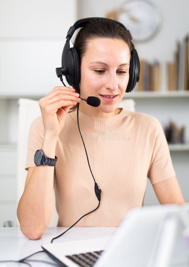 Happy Call Center Operator Talking with Client Stock Image - Image of ...
