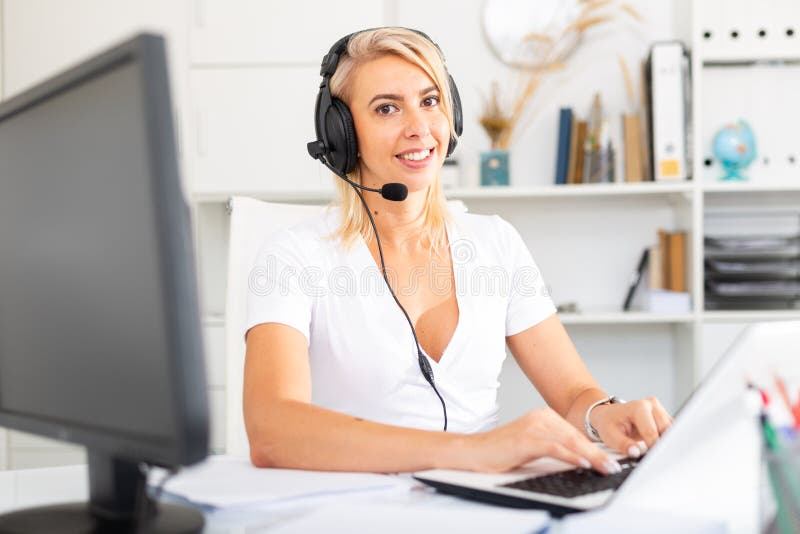 Happy Call Center Operator Talking with Client Stock Image - Image of ...