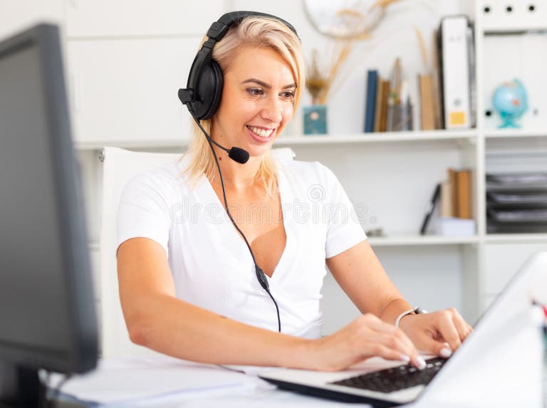 Happy Call Center Operator Talking with Client Stock Image - Image of ...