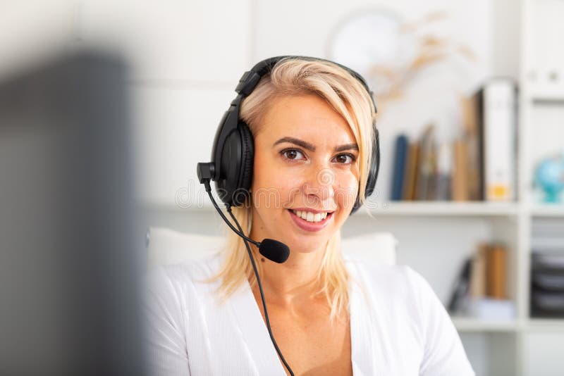 Happy Call Center Operator Talking with Client Stock Photo - Image of ...