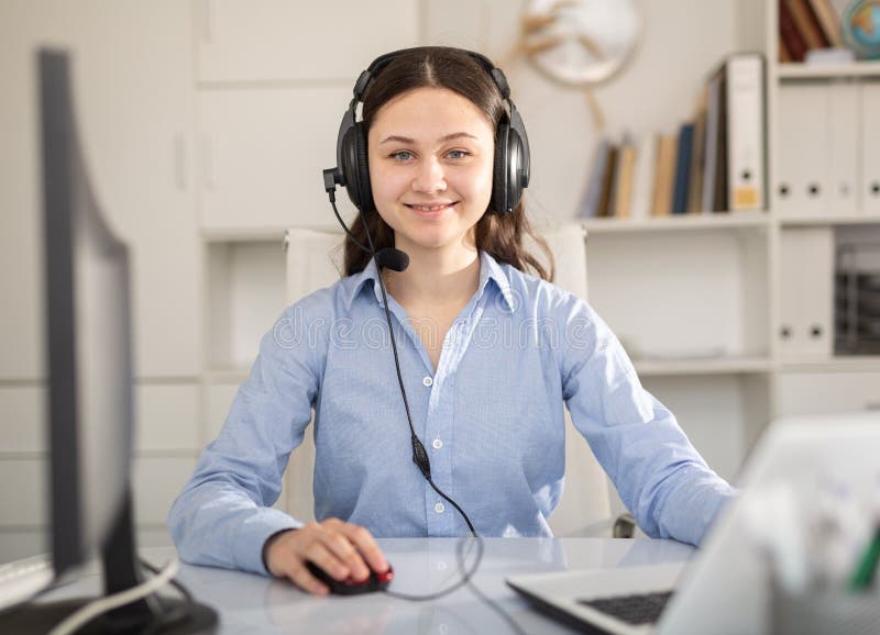 Happy Call Center Operator Talking with Client Stock Photo - Image of ...