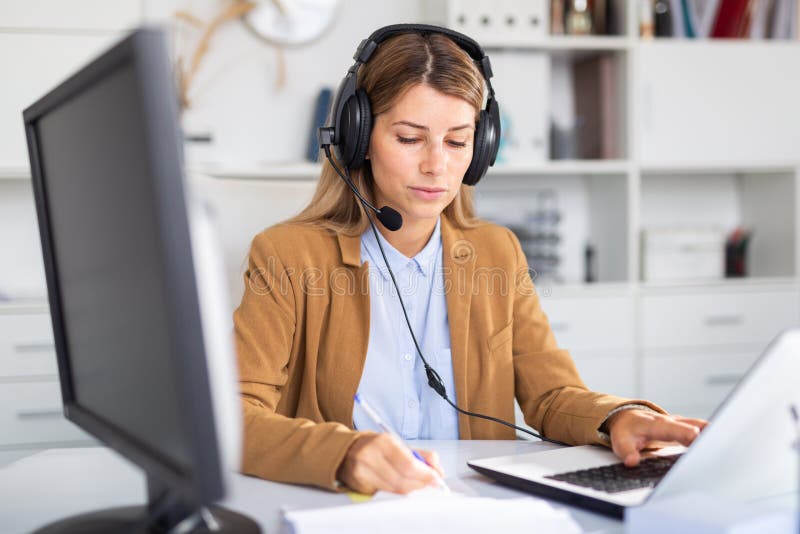 Happy Call Center Operator Talking with Client Stock Photo - Image of ...