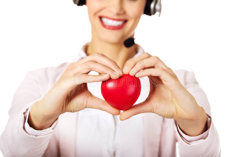 Happy Call Center Woman Holding Heart Toy Stock Image - Image of ...