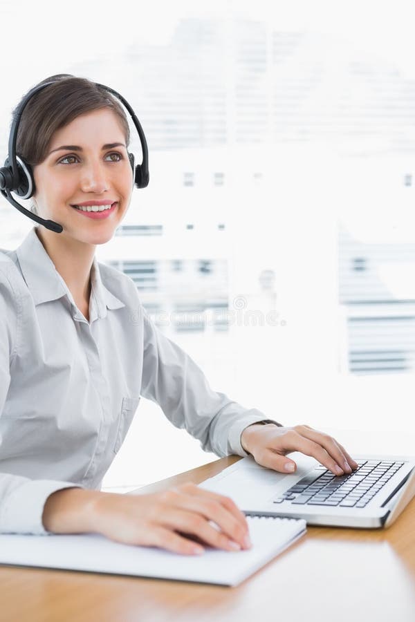 Happy Call Centre Agent Working at Desk Stock Image - Image of ...