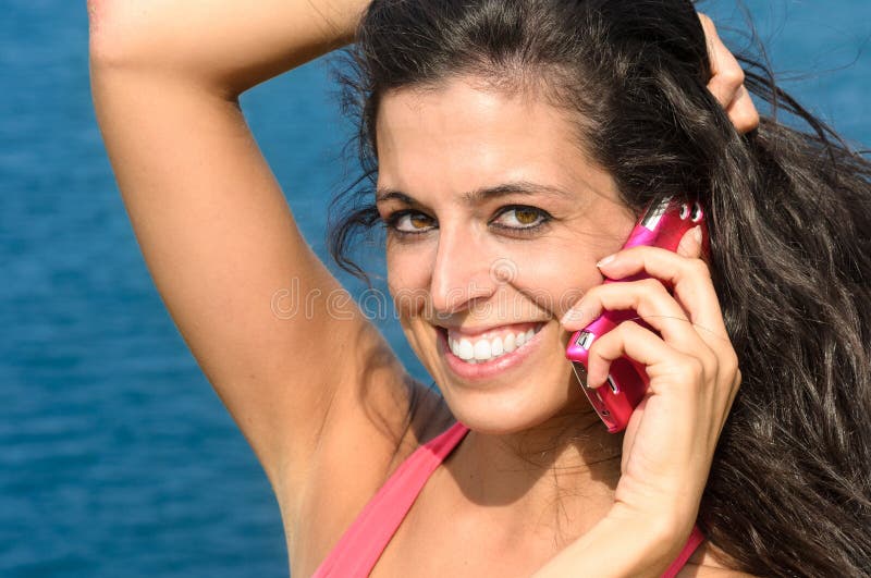 Happy Cell Phone Call Woman Stock Image - Image of joyful, copy: 34455263