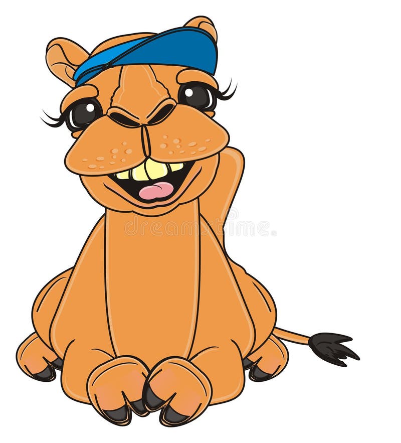 Happy camel in cap lying stock illustration. Illustration of east ...