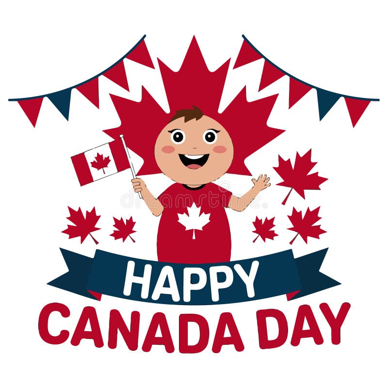 Happy Canada Day Cartoon Character with Maple Leaf Flag and Festive ...
