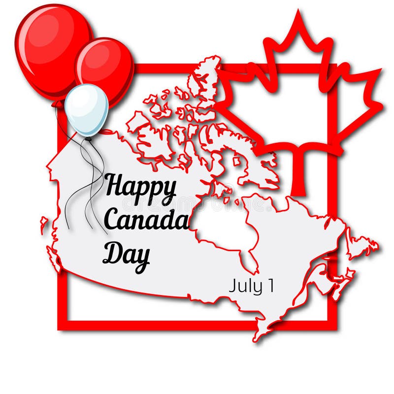 Happy Canada Day, July 1, Greeting Card Template with Canada Map, Maple ...