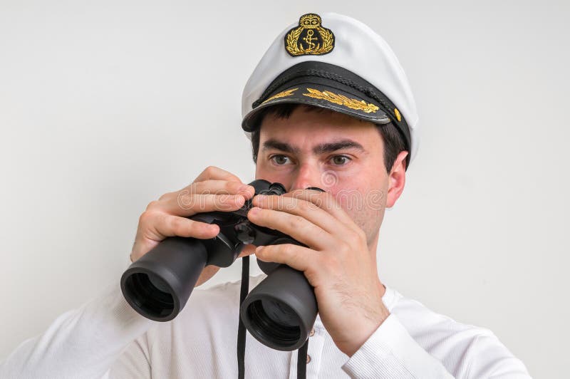 Happy Captain Holding Binoculars Stock Photo - Image of smile, handsome ...