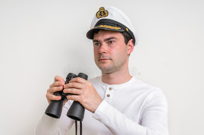 Happy Captain Holding Binoculars Stock Photo - Image of leisure ...
