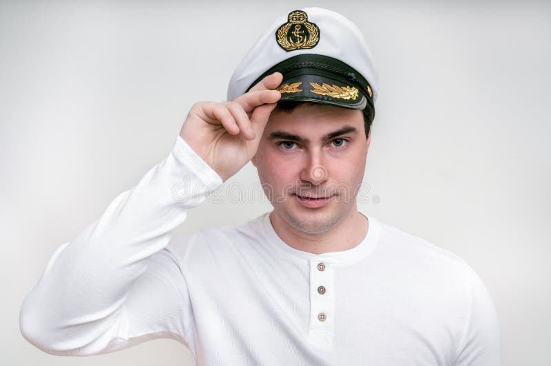 Captain with Sailor Cap Isolated on White Stock Image - Image of ...
