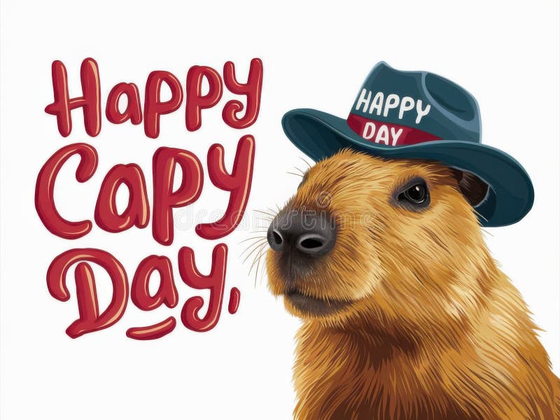 Happy Capy Day Celebration with Cute Capybara Wearing Hat and Fun Text ...