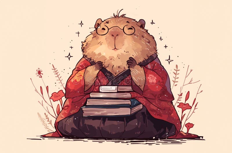 Capybara Reading a Book on a Mushroom S Back Stock Illustration ...