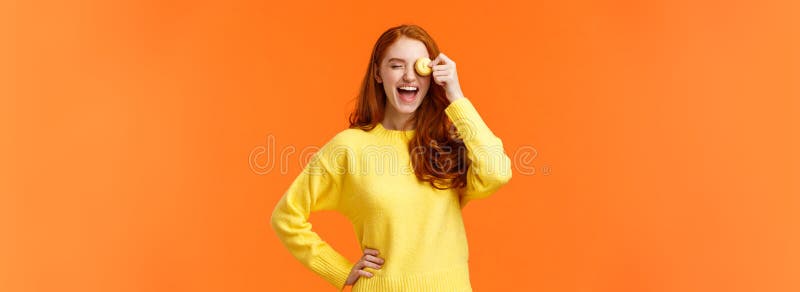 Happy And Carefree Smiling Laughing Lovely Redhead Girl Grinning