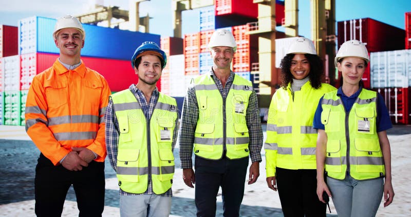 Happy Cargo Industry Port Engineer Smiling Stock Photo - Image of black ...