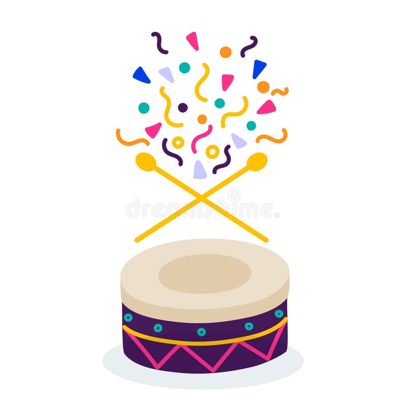 Happy Carnival. Drum and Drum Sticks with Exploding Confetti. Carnival ...